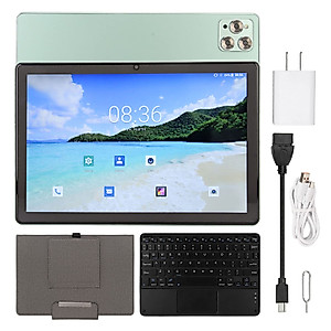 CUIFATI 10.1 Inch 2 in 1 Tablet 8GB RAM 256GB ROM Octa Core CPU 5G WiFi 4G LTE 1960x1080 Resolution 8MP Front 16MP Rear Dual Camera Tablet with Case Keyboard,Green (US Plug 110‑240V)