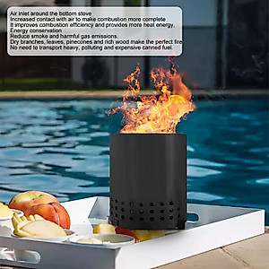 Wood Burning Firepit, Iron Compact Smokeless Tabletop Fire Pit Efficient Heating for Courtyard (Black)