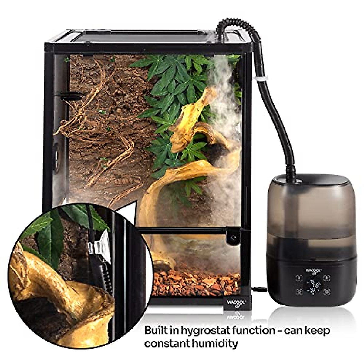 WACOOL Reptile Fogger with Humidity Controller, 4L Large Tank Reptile Humidifier with Humidistat & Extended Hose, Automatic Terrarium Fogger for Beared Dragon Lizard Gecko Snake Tortoise