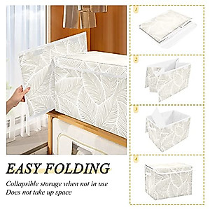CaTaKu Abstract Grey Leaves Storage Bins with Lids and Handles, Fabric Large Storage Container Cube Basket with Lid Decorative Storage Boxes for Organizing Clothes