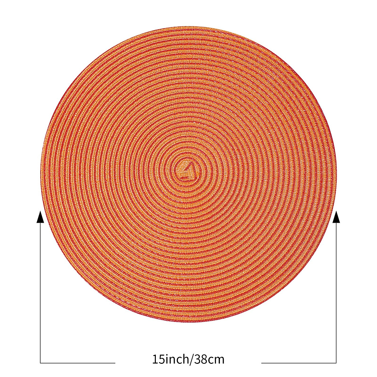 Smaafit Round Braided Placemats, Set of 4 Table Place Mats for Round Dining Tables, 15 inches Round Placemat, Place Mat Round Table Mats (Mix Orange Red)