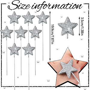 Suzile 60 Pcs Star Floral Picks Silver Glitter Star Pick 7.9'' Star Centerpiece Twinkle Star Stem Puffy Foam Stars Stick Decor Wedding Bridal Baby Shower Birthday Christmas Party