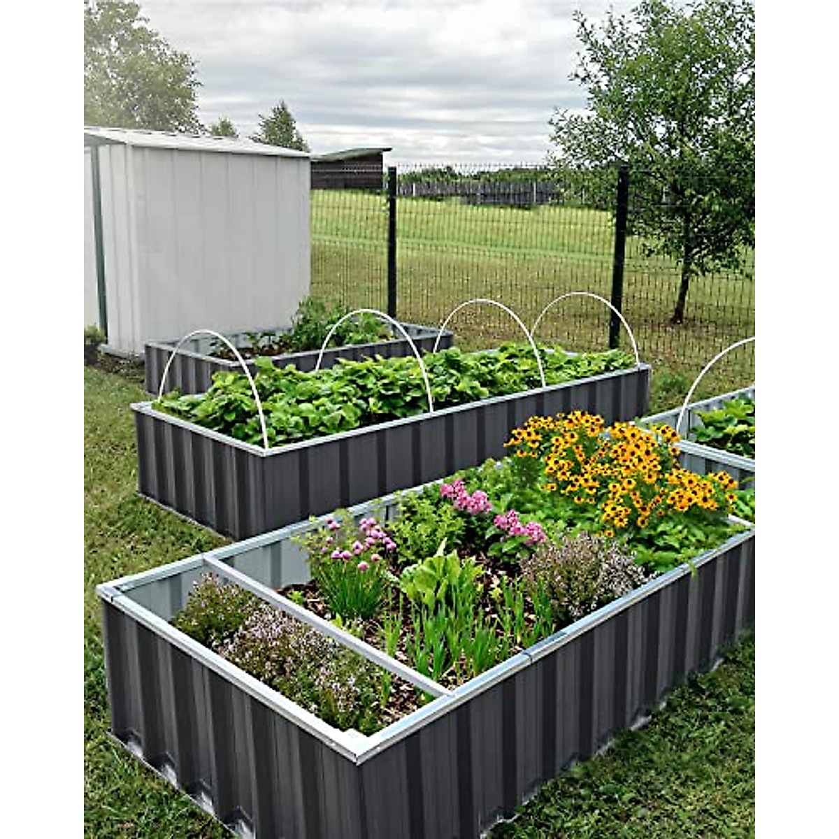 KING BIRD 101"x 36"x 18" Galvanized Raised Garden Bed 2 Installation Methods for DIY Outdoor Heightened Steel Metal Planter Kit Box for Deep-Rooted Vegetables, Flowers, Large Raised Bed Kit(Dark Grey)