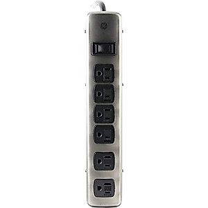 GE UltraPro 6-Outlet Surge Protector, Brushed Nickel, 34767