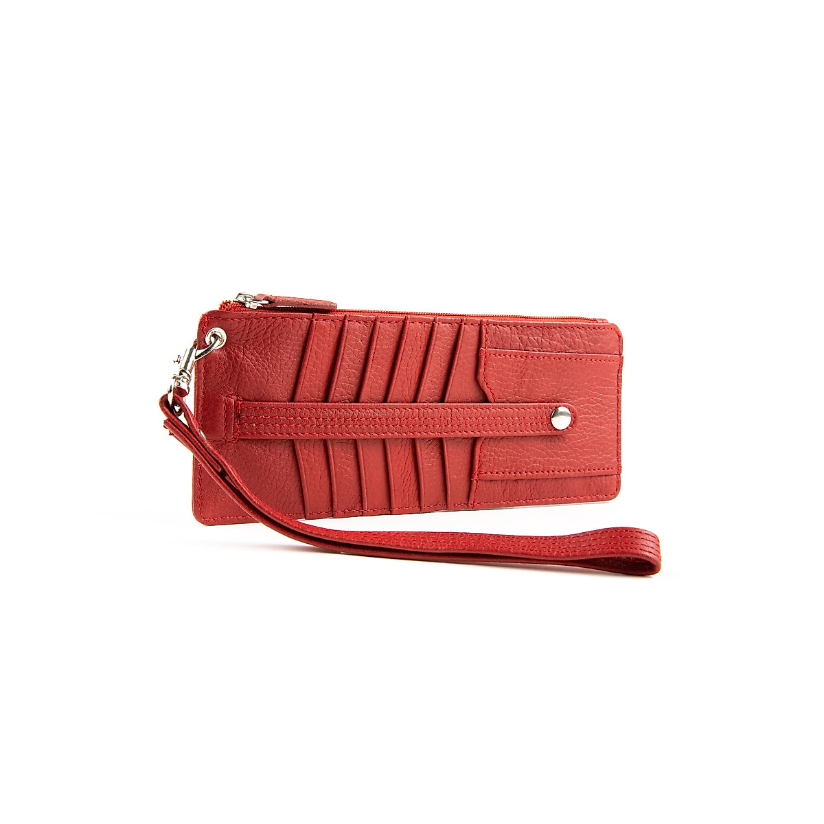 WalletBe Women's Wallet Ultra Thin Leather RFID Credit Card Pebbled Red