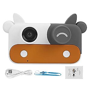 Cow Children Camera, Mini Cartoon Digital DV, Game Gift, 400mAh Large Capacity Battery,Small size and lightweight,specially designed for children, with USB charging cable,With lanyard(Brown)