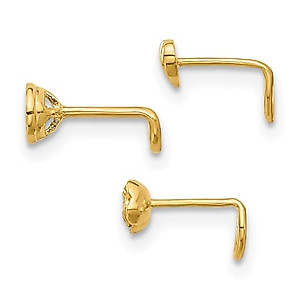 14k Gold 22 Gauge Polished CZ Cubic Zirconia Simulated Diamond Flower and Love Heart Nose Ring Set Measures 9.6mm Long Jewelry for Women