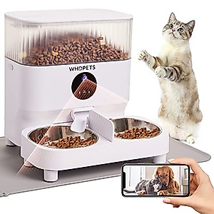 Automatic Cat Feeders, WHDPETS 5L Cat Food Dispenser with 1080P Camera for 2 Cats & Dogs with Feeding Mat, Portion Control, Dual Power Supply, Voice Recorder, 2.4G Wi-Fi Enabled