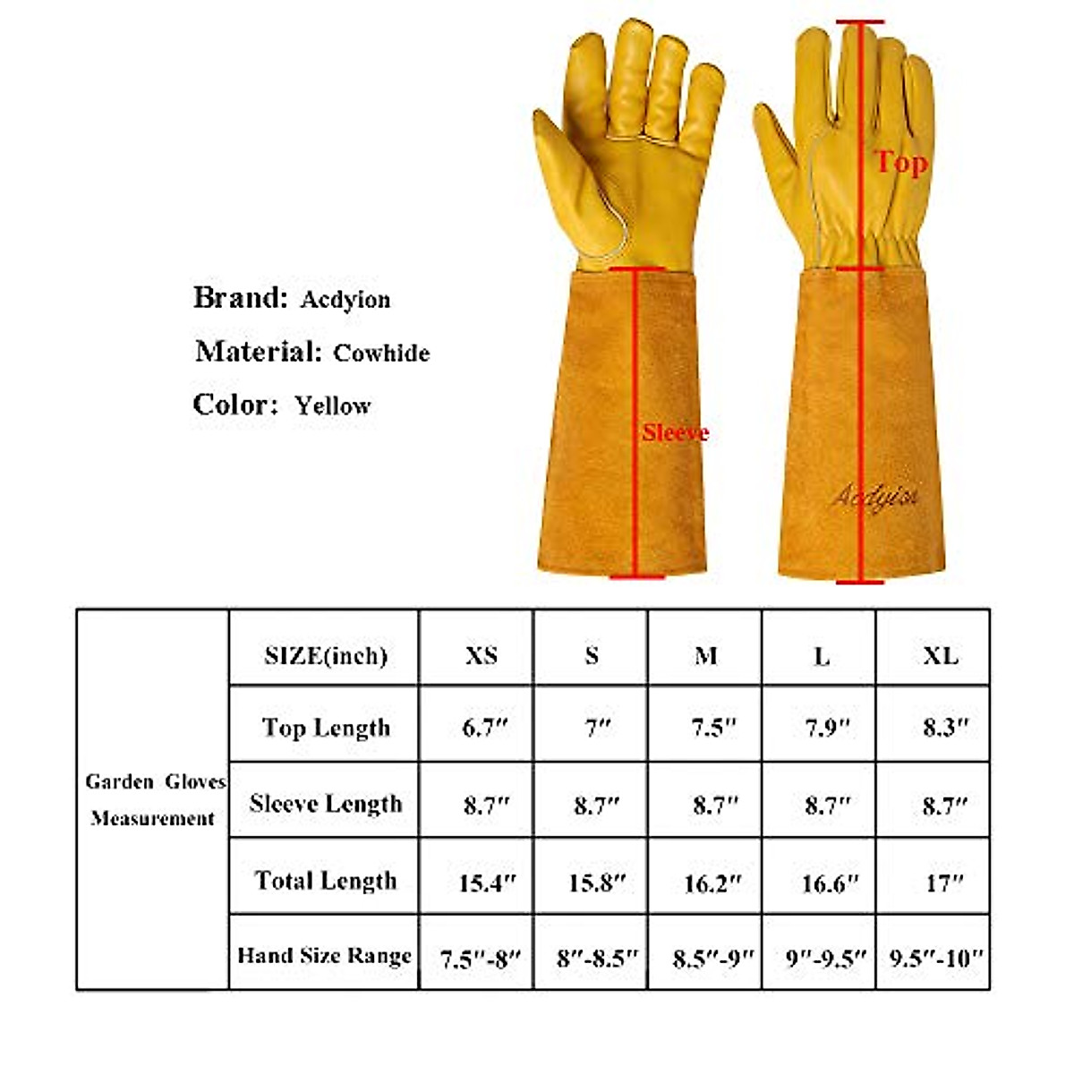 Acdyion Gardening Gloves for Women/Men Rose Pruning Thorn & Cut Proof Long Forearm Protection Gauntlet, Durable Thick Cowhide Leather Work Garden Gloves