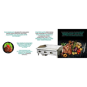 Inferno Blaze IB-CTG-36M 36” Wide Countertop Commercial Griddle with Manual Controls 90,000 BTU - CSA Certified, Stainless Steel Exterior Flat Cooking Griddle - Perfect for Commercial Kitchens