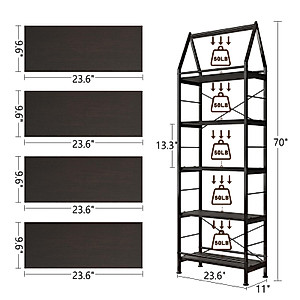 PROXRACER 5-Tier Bookshelf, 24 Inch Tall Standing Bookcase, Modern Display Shelf Unit Storage Organizer Rack for Study Room Home Office,Black