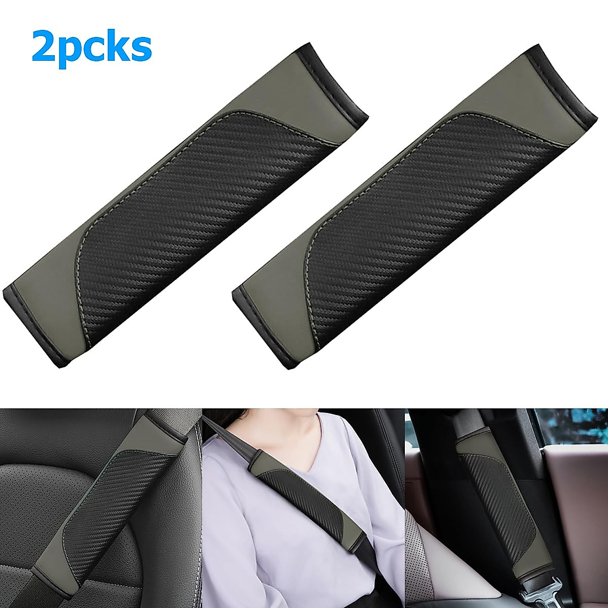 AUCELI 2PCS Car Seat Belt Cover, Carbon Fiber Safety Seatbelt Shoulder Strap Covers, Breathable Leather Soft Harness Pad Protect Your Neck and Shoulder Compatible with Cars