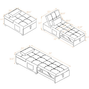 N NOORDENIYA Convertible Sleeper Sofa Chair Bed,4-in-1 Single Adjustable Chair,Convertible Chair Bed with Pillow and Pocket Multi-Functional Sleeper Chair with Modern Linen Fabric for Apartment(Black)