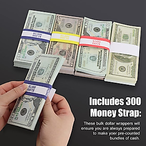 Mczxon Wooden Currency Money Cash Tray With 300 Currency Wrappers, 5 Compartment Wooden Cash Money Currency Organizer Storage Change Box Case for Cash, Moneyboxes Currency Holder Cash for Money