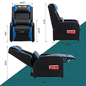 Gaming Recliner Gamer Chair for Adults - PU Leather Sofa with Footrest Comfortable Movie Theater Chairs Ergonomic Single Couch for Living Game Room- Black/Blue