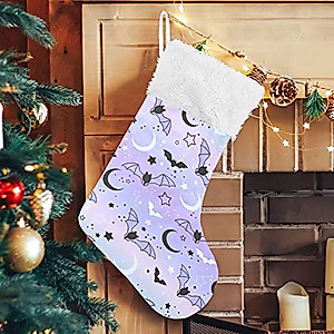 Kigai Christmas Stockings Cute Bats Starry Sky Large Candy Stockings Stuffers Kids Cute Xmas Sock Decorations 1PC for Home Holiday Party 12" x18"