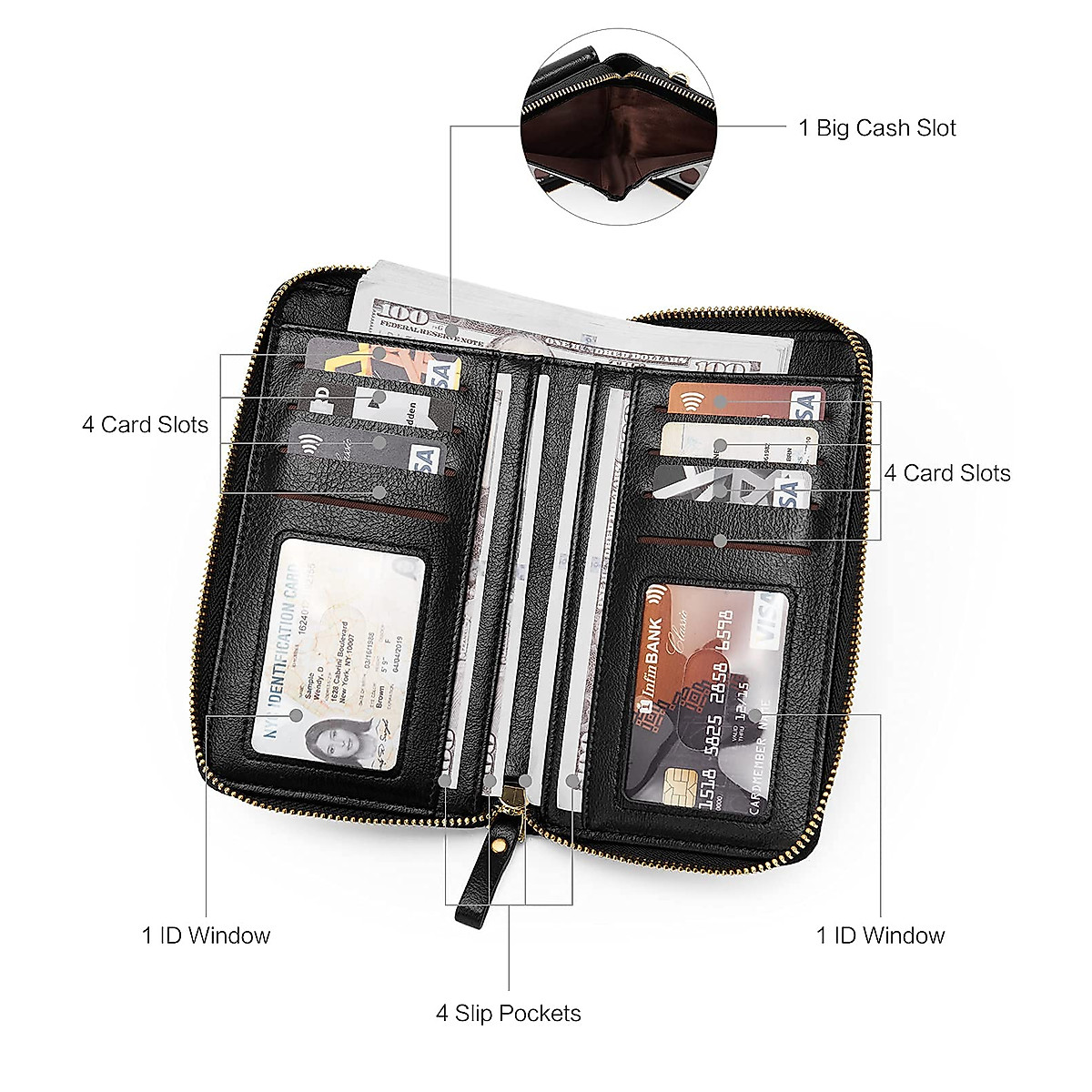 BROMEN Small Cell Phone Purse Crossbody Bags for Women Vegan Leather Wallet Purses with Credit Card Holder Black