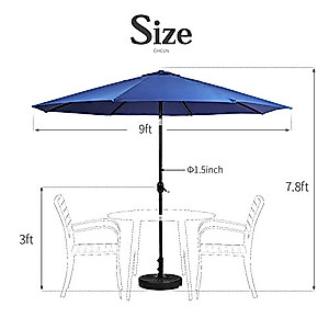 Oakcloud 9' Patio Pool Umbrella, 95% UV Protection Outdoor Table Market Umbrella with Push Button Tilt Adjustment/Crank, 8 Sturdy Ribs for Outside Yard Garden(Dark Blue)