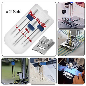 6Pack Twin Needle Double Needle with 2 PCS 9 Groove Pintuck Presser Foot 3 Size 2/90 3/90 4/90 by HOWRIN