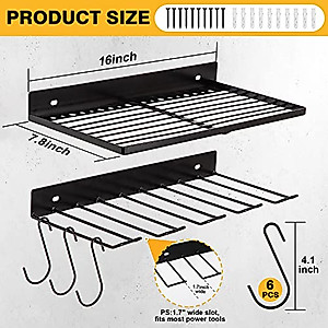 Power Tool Organizer Wall Mount 4 Pack,Heavy Duty Floating Tool Shelf,Power Tool Holder Wall Mount,Metal Garage Storage Shelves,8 Drill Holder Hanging Slots (16)