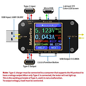 MakerHawk USB Multimeter USB Voltmeter Ammeter Load Tester USB Voltage Current PD Battery Power Capacity Charger Type C Meter Tester LCD Display Cable Resistance QC2.0/3.0/4.0 N10 1.44 Inch Screen