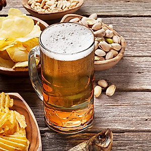 Mezchi 6 Pack Plastic Beer Mugs, 20 oz./600ml Beer Steins with Handles, Resuable Beer Drinking Cups, Clear Large Beer Mugs for Bar, Beverages, Alcohol, Freezable, BPA Free