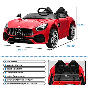 Kidzone 12V Kids Ride On Car Toy 2-Seater AMG GT Electric Powered Vehicle High/Low Speed with Horn, Radio, Port, AUX, Spring Suspension - Red