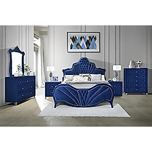 Acme Furniture 5 Drawers Velvet Chest with Button Tufted, Blue