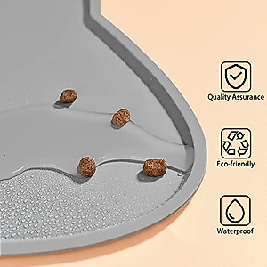 TOKAYIFE Cat Food Mat, Silicone Pet Feeding Mat for Floor Non-Slip Waterproof Dog Water Bowl Tray Cushion (17" x 10", Dark Gray)