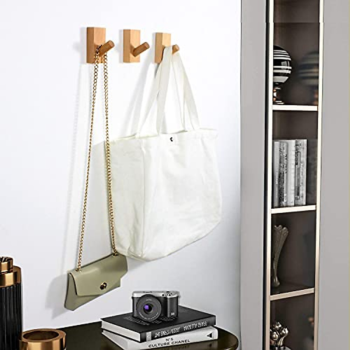 Natural Wood Coat Hooks,Wood Wall Hooks Hat Rack,Wooden Coat Hooks Wall Mounted,Modern Wall Mounted Coat and Hat Rack,Heavy Duty Hooks(Rectangle-Beech,3Pack)