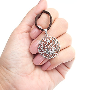 Lotus Flower Necklace 925 Sterling Silver - Large Open Birthday Flower Necklaces for Women 20" Chain - Boho Spiritual Yoga Jewelry - Inspirational Gifts for Her - Handmade