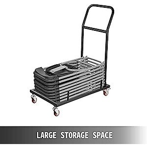 VEVOR Folding Chair Dolly, 39.4"L x 20"W x 43.7"H L-Shaped Steel Foldable Storage Cart, 2 Swivel Casters with Brakes & 2 Fixed Straight Casters, for Commercial Home Kitchen Folding Chairs Transport