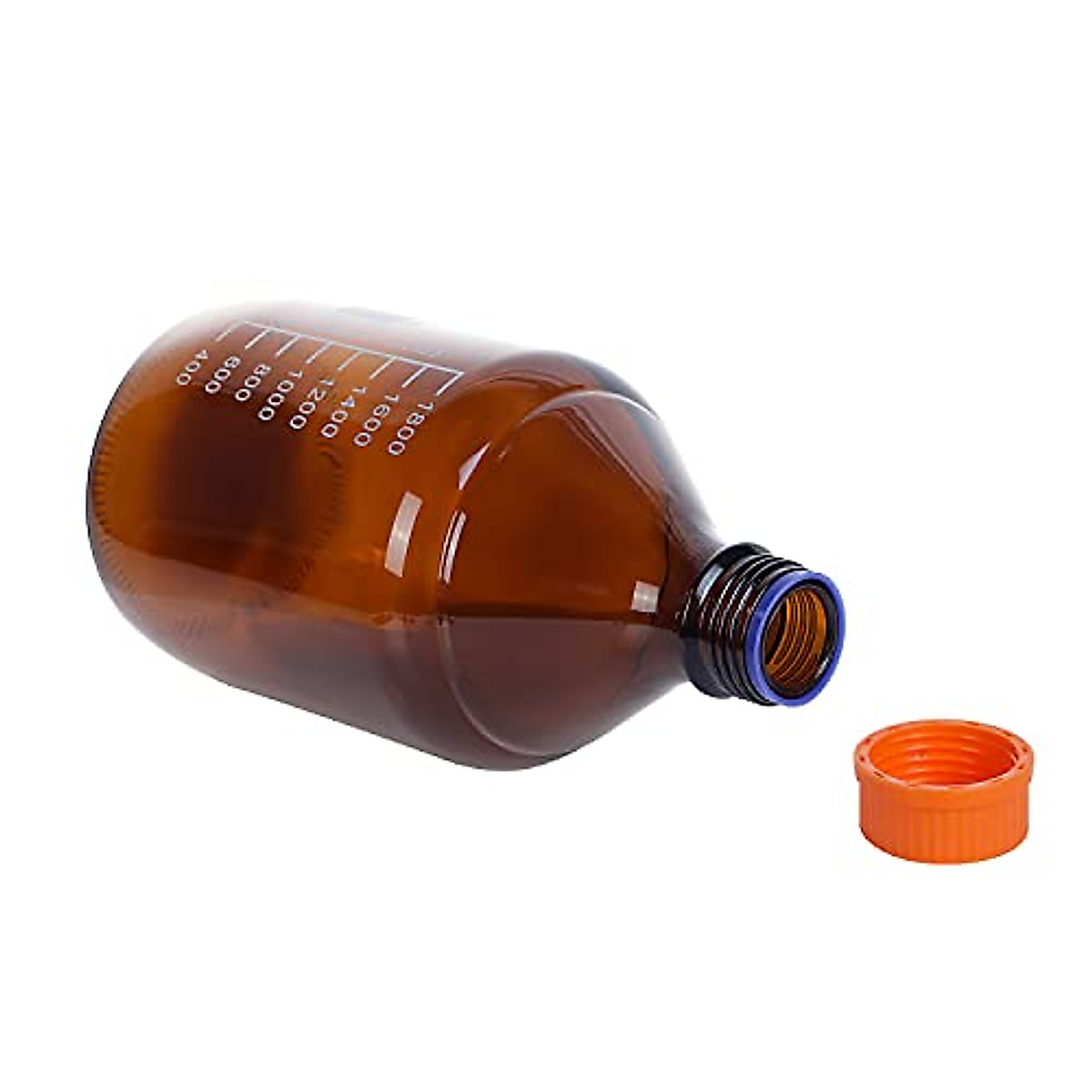 Pastein One Piece 2 Liter Amber Borosilicate Glass Graduated Round 2000ml Lab Reagent Media/Storage Bottle With GL45 Orange Screw Cap