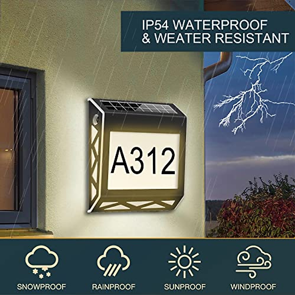 House Numbers Solar Powered Address Sign, Waterproof 3200k Warm LED Illuminated address Plaques house numbers for outside, Smart Switch address numbers light for Home Yard, Outdoor Walls