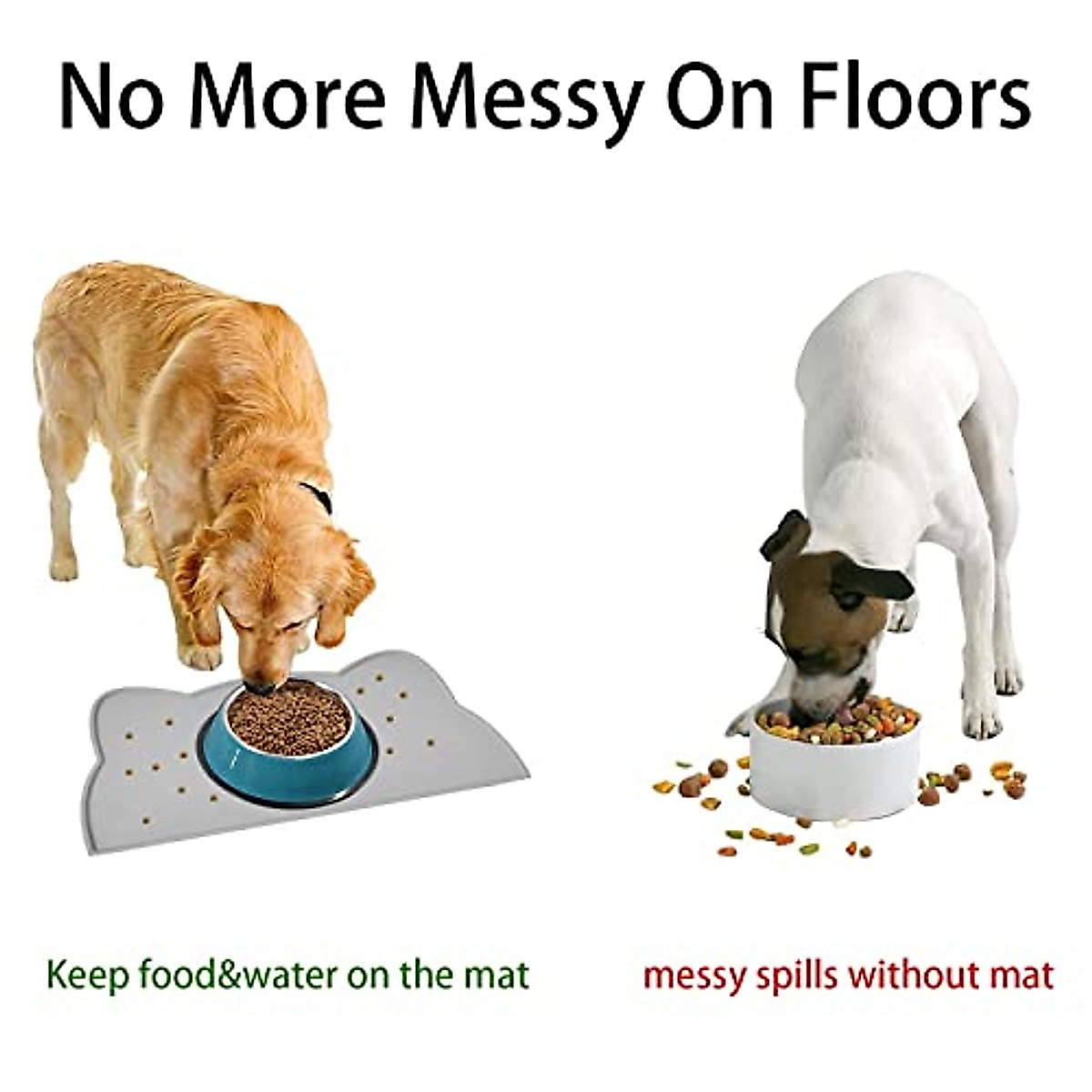 TOKAYIFE Cat Food Mat, Silicone Pet Feeding Mat for Floor Non-Slip Waterproof Dog Water Bowl Tray Cushion (17" x 10", Dark Gray)