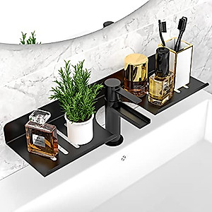CAXIMSY Wall Mounted Floating Metal Shelf Strip Bathroom Shelf Wall Mount Shelves Space Saving Rustproof Extra U-Shaped Strong Faucet Shelves Storage Shelf (Black, 15.74In（40CM）)