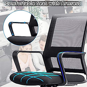 Ergonomic Office Chair Desk Chair Mid Back Computer Chair with Lumbar Support & Armrest Breathable Mesh Height Adjustable Rolling Swivel Task Executive Chair for Women Men, Set of 2, Black