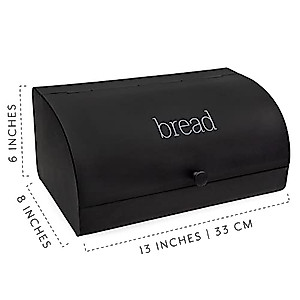AuldHome Farmhouse Black Bread Box; Retro Vintage Style Enamel Countertop Bread Bin