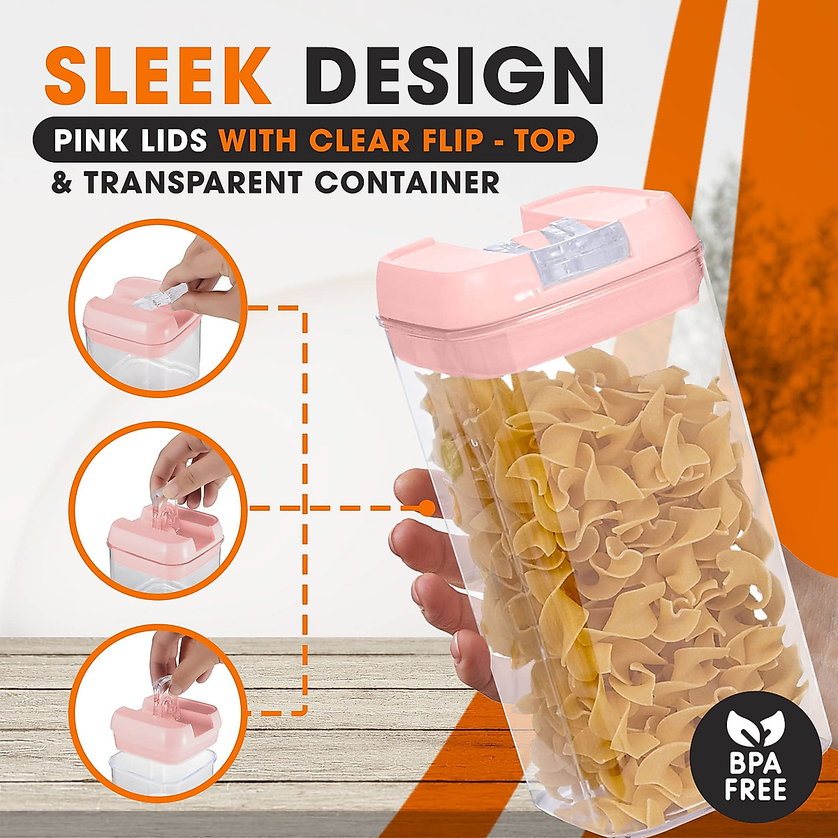 Cheer Collection Airtight Food Storage Containers, Kitchen Storage Containers for Pantry, Set of 6 Food Containers with Lids Airtight, Pantry Storage Containers & Organizers with Lids, 12L, Pink