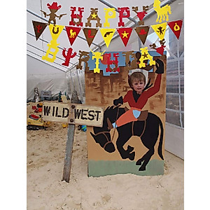 LaVenty Set of 2 Cowboy Birthday Banner Boots Boy Banner Little Cowboy Banner Western Theme birthday Decoration Cowboy First Birthday Cowboy Party decoration