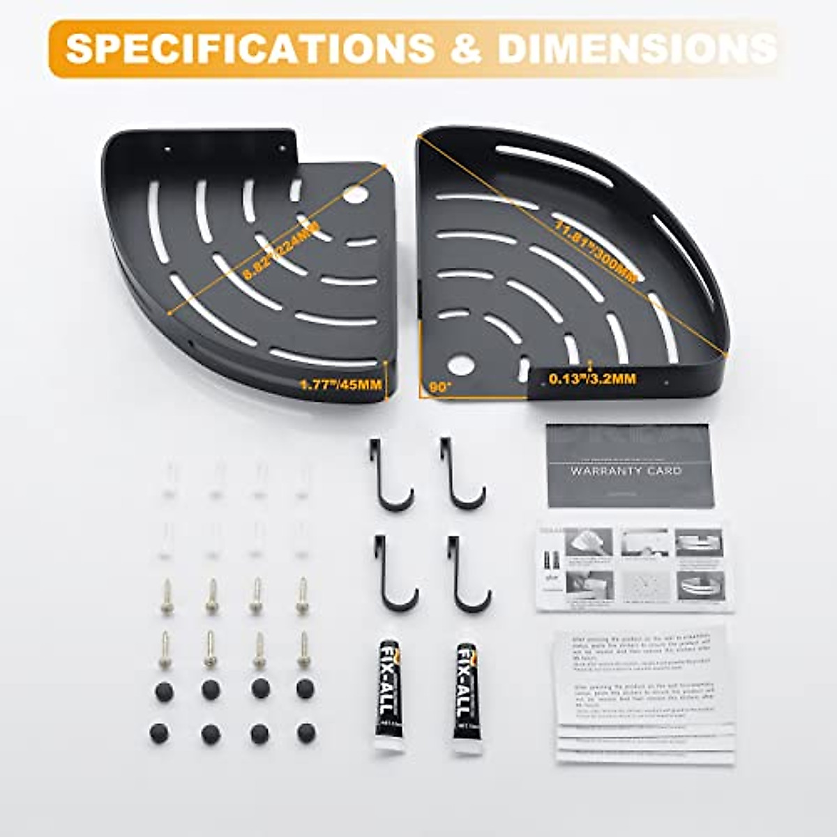 DREAMIND Black Corner Shower Caddy, No Drilling Adhesive Bathroom Organizer, Wall Mounted Shower Corner Shelf, Aluminum Shower Shelves 2-Pack Bathroom Storage Rack for Kitchen Toilet