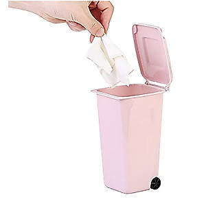 4Pcs Mini Trash Can Desktop Garbage Storage Bin Pen Holder Organizer Small Recycle Can Wastebasket with Lid Wheels for Home Office(Green Blue Pink Black)