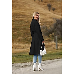 Zeagoo Women's Double-Breasted Long Trench Coat with Belt,Large,Black