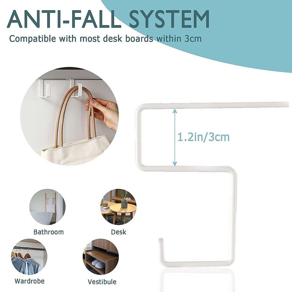 Kwude 2-Pack Aluminium Alloy Nail-Free Hooks for Student Desks, Multi-Purpose Office Bag and Clothes Hooks