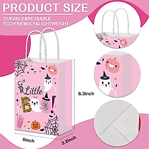 HABDJILTY 20PCS Pink Halloween Party Gift Bags,Little Boo Halloween Candy Treat Bags with Tissue Paper for Boo Theme Birthday Baby Shower Party Favor Supplies Gifts.
