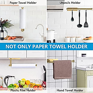 Gewtur Gold Paper Towel Holder Under Cabinet, Self Adhesive Paper Towel Roll Holder Stick on Wall, Stainless Steel Towel Paper Holder for Kitchen Bathroom