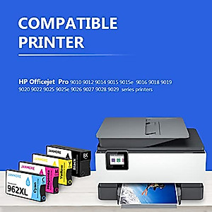 JANMORE Remanufactured Ink Cartridge Replacement for HP 962 962XL, Black Cyan Magenta Yellow, for HP OfficeJet Pro 9010, 9012, 9015, 9015e, 9018, 9019, 9020, 9025e, 9027, 9029 Printers (4 Pack)