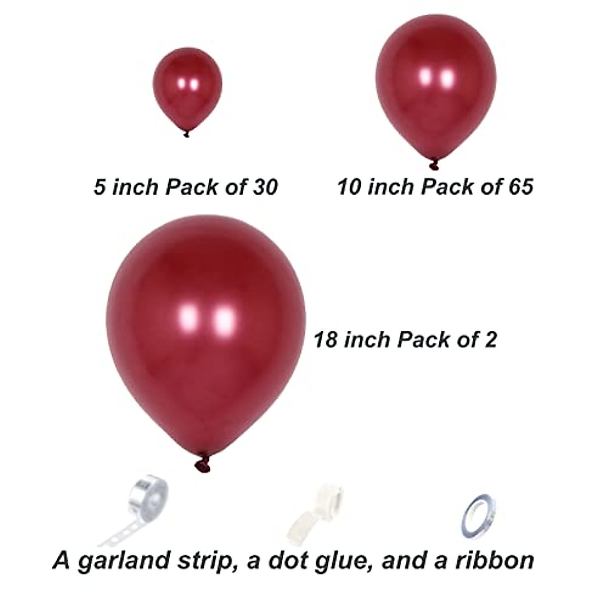 AULE 100 Pcs Metallic Burgundy Balloons Different Sizes 18/10/5 inch Maroon Chrome Latex Shiny Helium Balloons Party Decoration for Birthday Wedding Baby Shower Graduation Anniversary