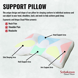 Sobakawa Cloud Pillow with Microbead Fill- Microbead Pillow- Contoured-Shaped Pillow for Neck and Head- Support Pillow for Sounder Sleep- Microbead Pillow for Sleeping- White