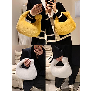 White Soft Knotted Bag Fuzzy Dumpling Bag, Cute Fluffy Bags Y2k, Cute Mini Handbags, Faux Fur Hobo Bag with Zipper